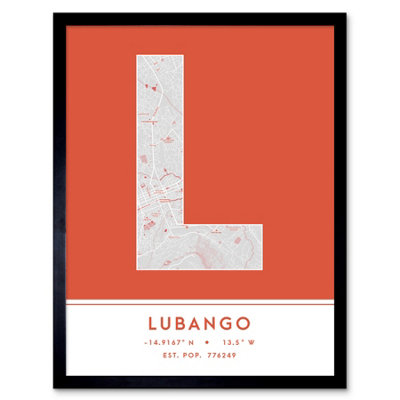 Framed Wall Art Lubango Angola City Map Modern Typography Stylish ...
