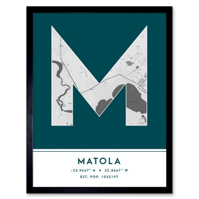 Framed Wall Art Matola Mozambique City Map Modern Typography Stylish ...