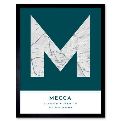 Framed Wall Art Mecca Saudi Arabia City Map Modern Typography Stylish ...