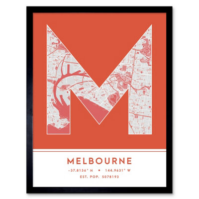 Framed Wall Art Melbourne Australia City Map Modern Typography Stylish ...