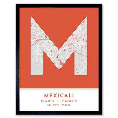 Framed Wall Art Mexicali Mexico City Map Modern Typography Stylish ...