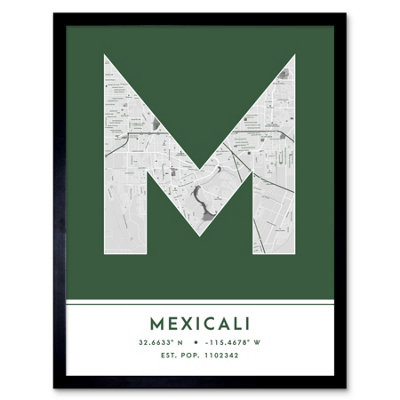 Framed Wall Art Mexicali Mexico City Map Modern Typography Stylish ...