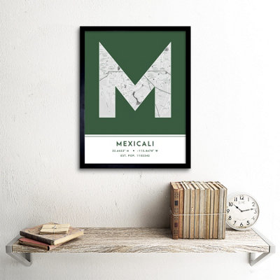 Framed Wall Art Mexicali Mexico City Map Modern Typography Stylish ...