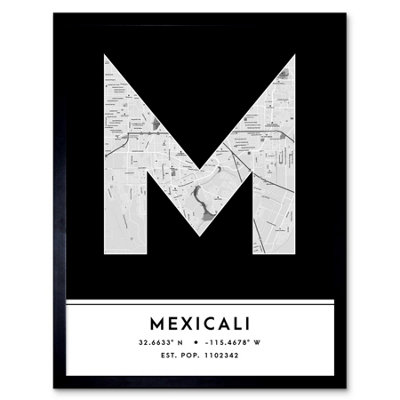 Framed Wall Art Mexicali Mexico City Map Modern Typography Stylish ...