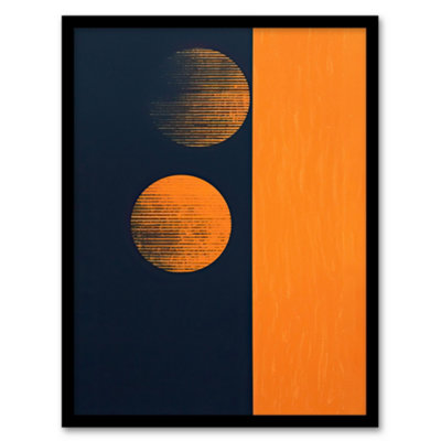 Framed Wall Art Midnight Blue And Pumpkin Minimalist Abstract Risograph ...