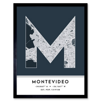 Framed Wall Art Montevideo Uruguay City Map Modern Typography Stylish ...