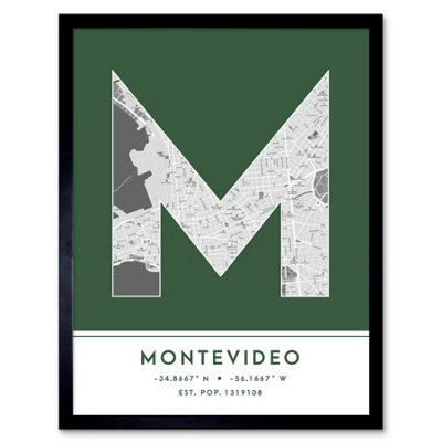 Framed Wall Art Montevideo Uruguay City Map Modern Typography Stylish ...