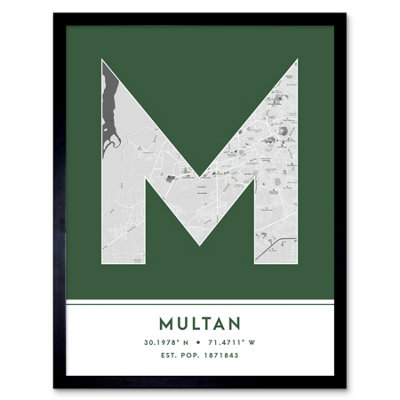 Framed Wall Art Multan Pakistan City Map Modern Typography Stylish ...