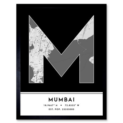 Framed Wall Art Mumbai India City Map Modern Typography Stylish Letter ...