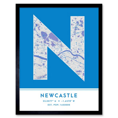 Framed Wall Art Newcastle England United Kingdom City Map Modern ...