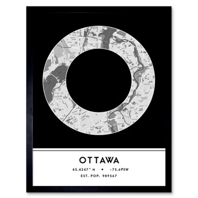 Framed Wall Art Ottawa Canada City Map Modern Typography Stylish Letter ...