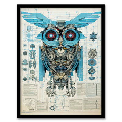 Framed Wall Art Owl Robot Machine Schematic Diagram Engineering Page ...
