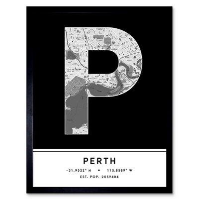 Framed Wall Art Perth Australia City Map Modern Typography Stylish ...