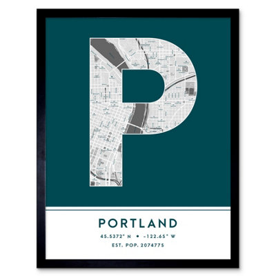 Framed Wall Art Portland Oregon United States City Map Modern ...