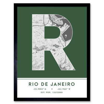 Framed Wall Art Rio de Janeiro Brazil City Map Modern Typography ...