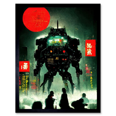 Framed Wall Art Rise Of Machines Mecha Japanese Style Sci-Fi - 12X16 inch