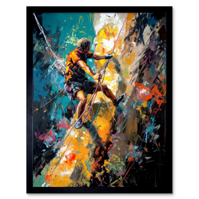 Framed Wall Art Rock Climber Climbing Multicoloured Mountain Cliff ...