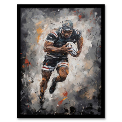 Framed Wall Art Rugby Fan Artwork World Cup Forward With Ball Action ...