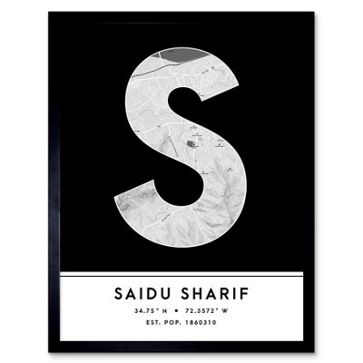 Framed Wall Art Saidu Sharif Pakistan City Map Modern Typography ...