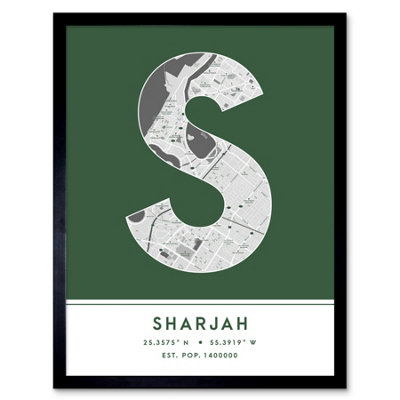 Framed Wall Art Sharjah United Arab Emirates City Map Modern Typography ...