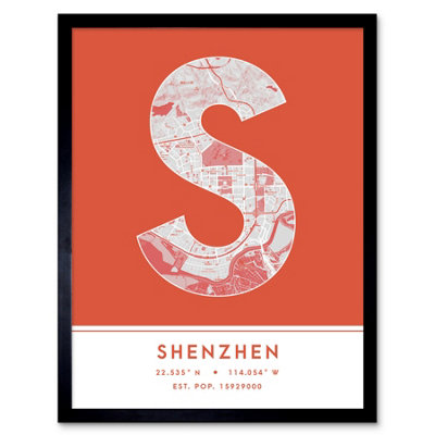 Framed Wall Art Shenzhen China City Map Modern Typography Stylish ...