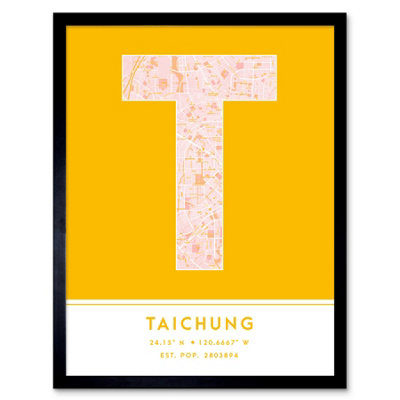 Framed Wall Art Taichung Taiwan City Map Modern Typography Stylish ...