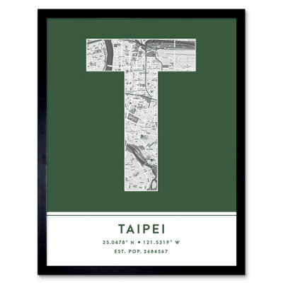 Framed Wall Art Taipei Taiwan City Map Modern Typography Stylish Letter ...