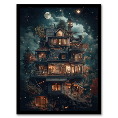 Framed Wall Art The Burrow Witch Home at Night Conceptual Art Print ...