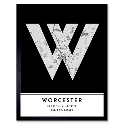 Framed Wall Art Worcester England United Kingdom City Map Modern ...