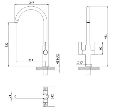 Francis Jeroni Swan Spout Two Handle Gunmetal Mono Kitchen Mixer Tap