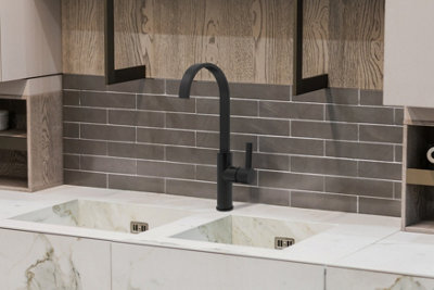 Francis Jeroni Swept Spout One Handle Black Cold Open Mono Kitchen ...