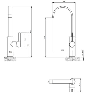 Francis Jeroni Swept Spout One Handle Copper Cold Open Mono Kitchen ...