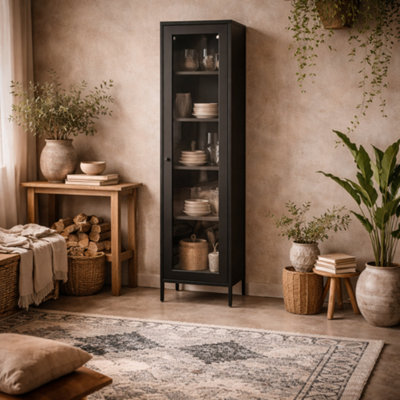 Frank Black Matt Steel Display Cabinet with Glass Door, 4 Shelves, 1805 ...