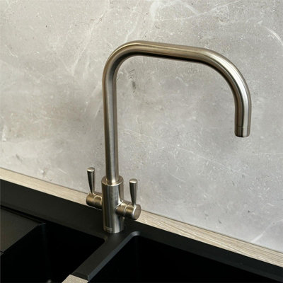 Franke Ascona Silk Steel U Spout Kitchen Tap Twin Lever Swivel Mixer