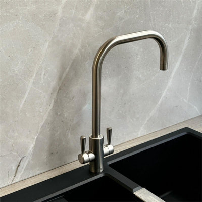 FRANKE ASCONA SILK STEEL U SPOUT KITCHEN TAP TWIN LEVER SWIVEL MIXER