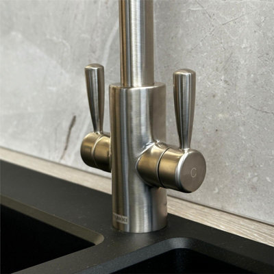 Franke Ascona Silk Steel U Spout Kitchen Tap Twin Lever Swivel Mixer