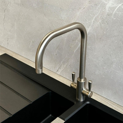 FRANKE ASCONA SILK STEEL U SPOUT KITCHEN TAP TWIN LEVER SWIVEL MIXER