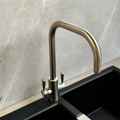 Franke Ascona Silk Steel U Spout Kitchen Tap Twin Lever Swivel Mixer