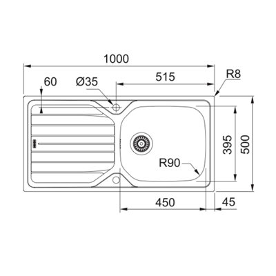 FRANKE RENO 100 1.0 BOWL STAINLESS STEEL INSET REVERSIBLE KITCHEN SINK
