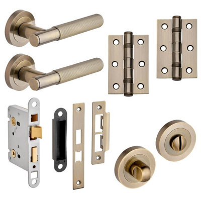 Frankfurt Linear Lever On Rose Bathroom Door Pack - Antique Brass ...