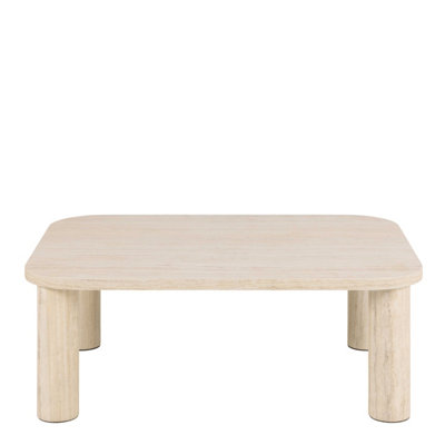 Frankfurt Rectangular Travertine-Look Coffee Table with Rounded Corners