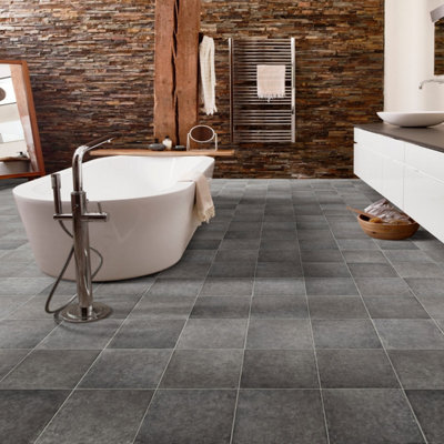 Fred 597 Grey Stone Effect Anti-Slip Vinyl Flooring For Kitchen ...