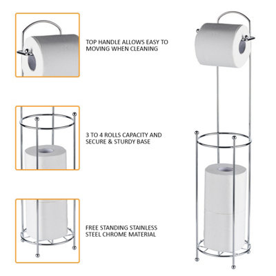 FREE STANDING CHROME TOILET PAPER LOO ROLL STORAGE HOLDER FRAME ...