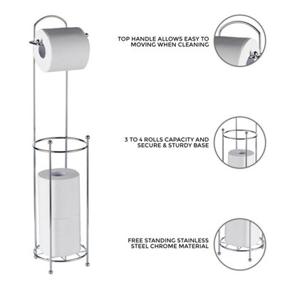 FREE STANDING CHROME TOILET PAPER LOO ROLL STORAGE HOLDER FRAME ...