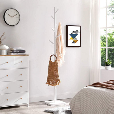 Free Standing Coat Rack White Hall Coat Tree with 8 Hooks