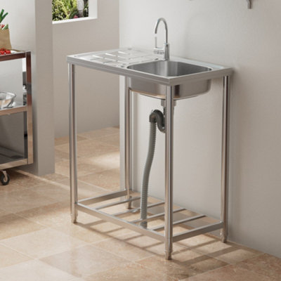Free Standing Stainless Steel Single Bowl Sink 75cm W x 40cm D x 85cm H