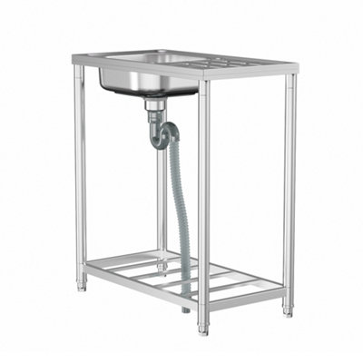 Free Standing Stainless Steel Single Bowl Sink 75cm W x 40cm D x 85cm H