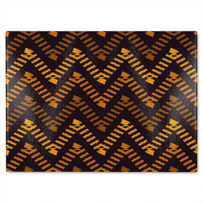 Freehand Horizontal Zigzag Chevron Stripes Boho Chic Glass Chopping Board