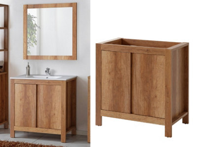 FREESTANDING BATHROOM VANITY UNIT 800MM FLOOR SINK CABINET CUPBOARD OAK ...
