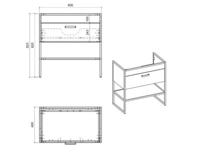 Freestanding Bathroom Vanity Unit with Basin Drawer Cabinet Black Steel ...